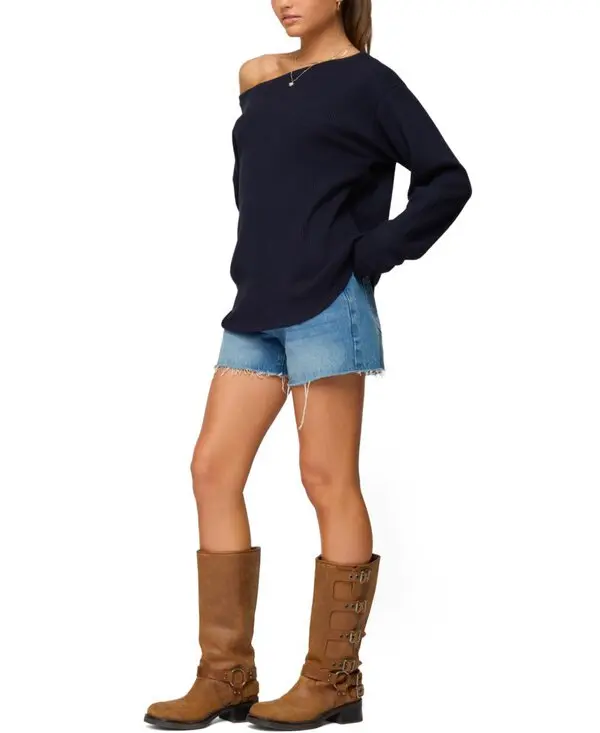 EDIKTED Damari Off Shoulder Oversized Waffle Top