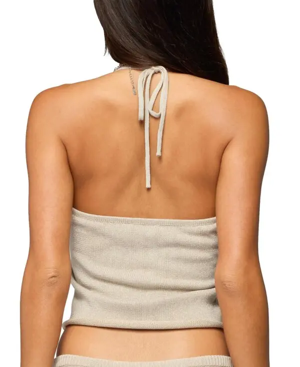 EDIKTED Iridescent Knit Halter Top