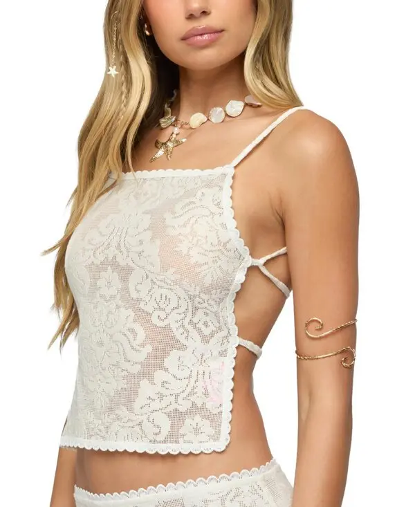 EDIKTED Sheer Lace Tie Back Top