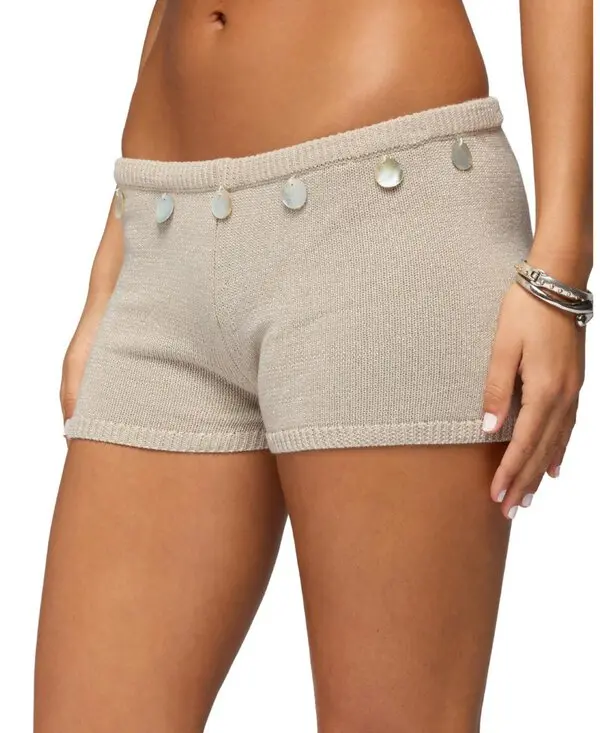 EDIKTED Iridescent Knit Shorts With Button Detailing