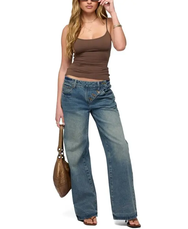 EDIKTED Moxlan Slanted Button Low Rise Baggy Jeans
