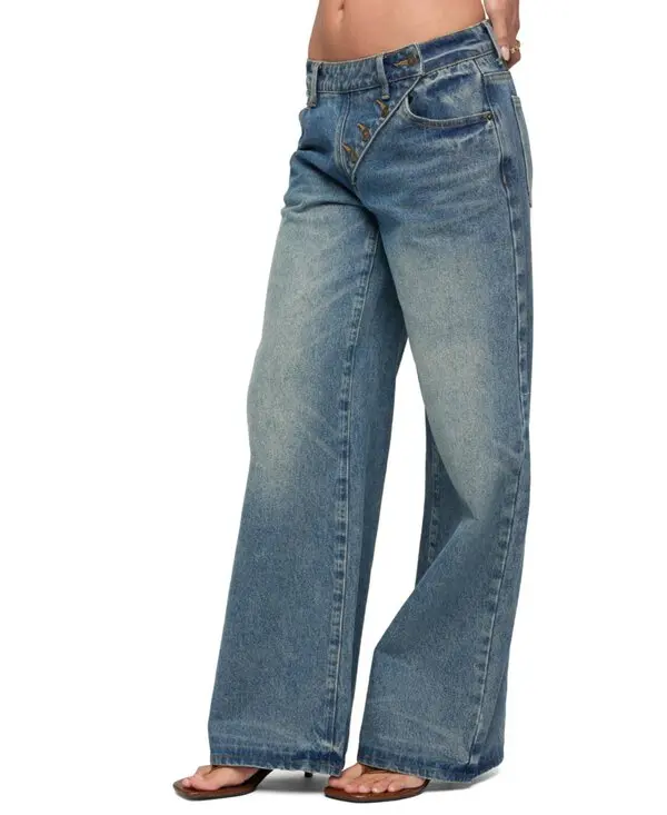 EDIKTED Moxlan Slanted Button Low Rise Baggy Jeans