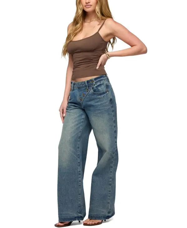 EDIKTED Moxlan Slanted Button Low Rise Baggy Jeans
