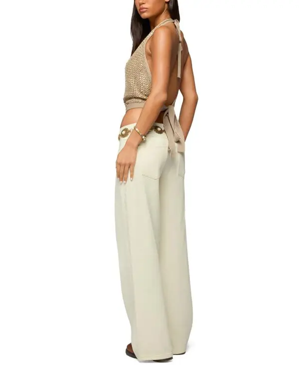 EDIKTED Sequin Crochet Halter Top