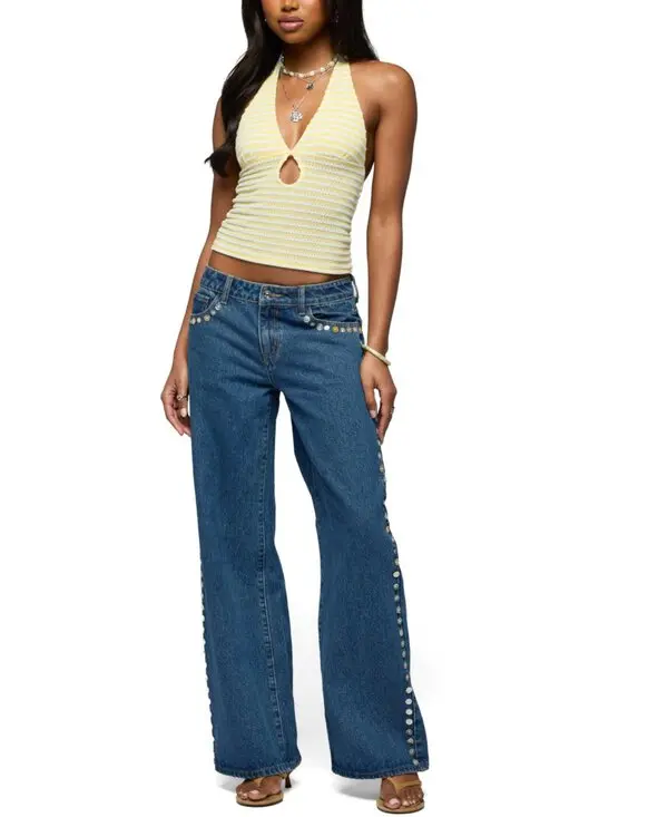 EDIKTED Maylah Halter Top With Keyhole Detail - Yellow
