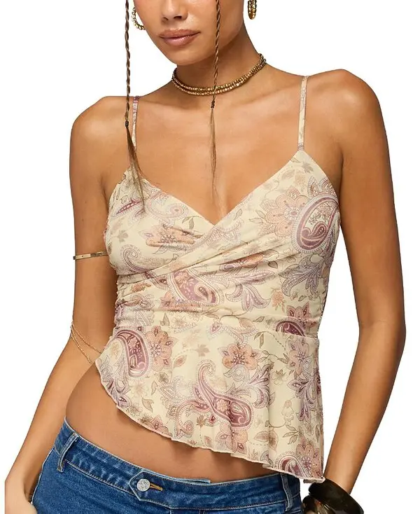 EDIKTED Paisley Asymmetric Ruched Wrap Top