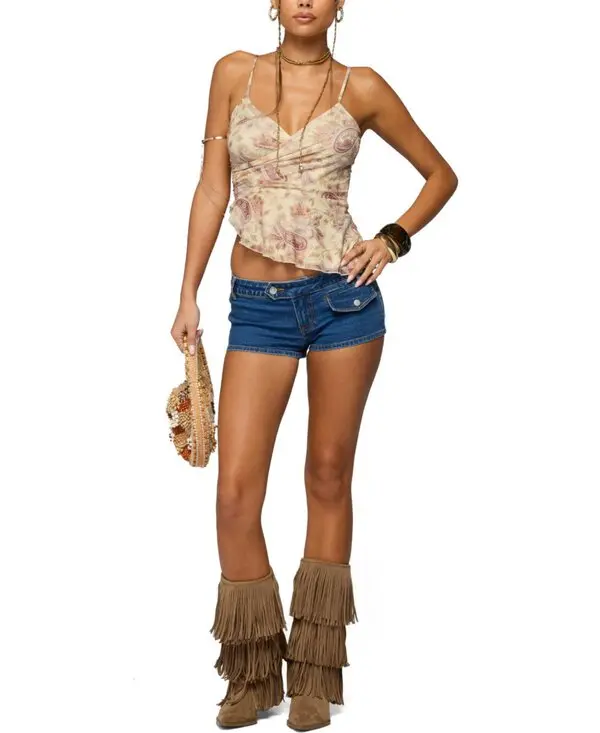 EDIKTED Paisley Asymmetric Ruched Wrap Top