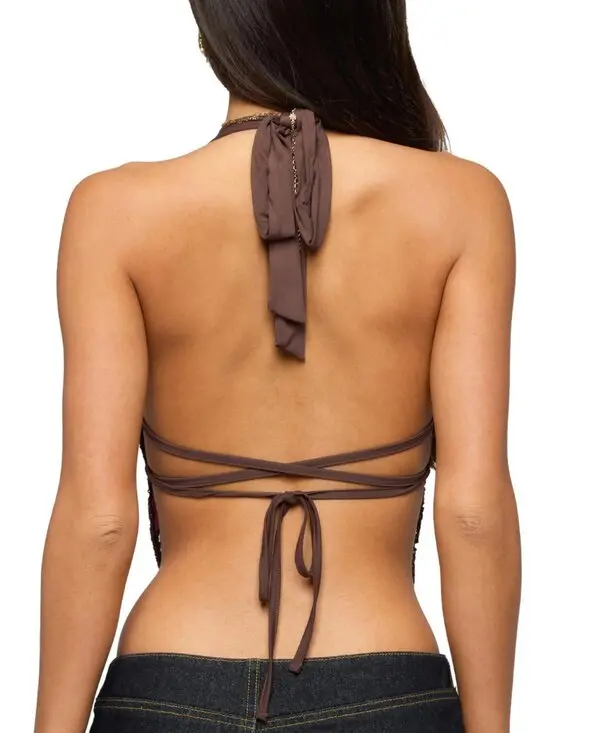 EDIKTED Butterfly Sequin Halter Top