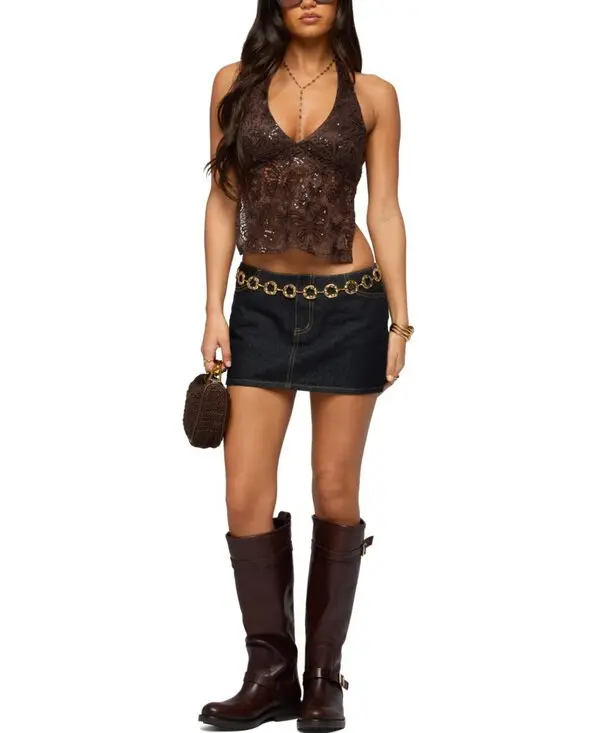 EDIKTED Butterfly Sequin Halter Top