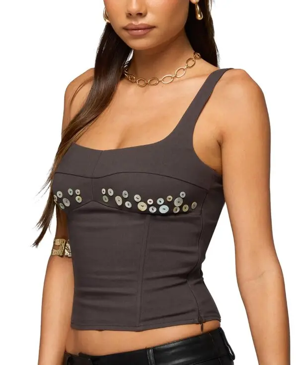 EDIKTED Libbie Iridescent Button Corset Top