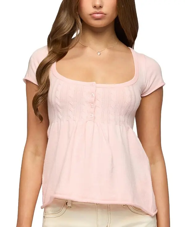 EDIKTED Cable Knit Babydoll Top - Light-pink