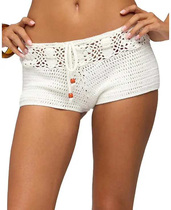 EDIKTED Crochet Micro Shorts - Cream