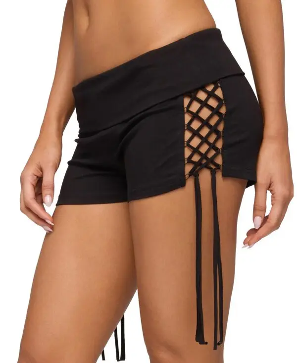 EDIKTED Saffyre Lace Up Foldover Shorts