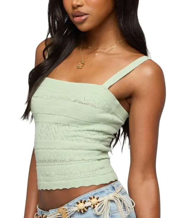 EDIKTED Naia Pointelle Knit Tank Top - Sage