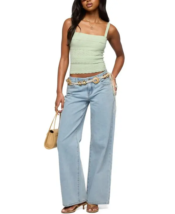 EDIKTED Naia Pointelle Knit Tank Top - Sage