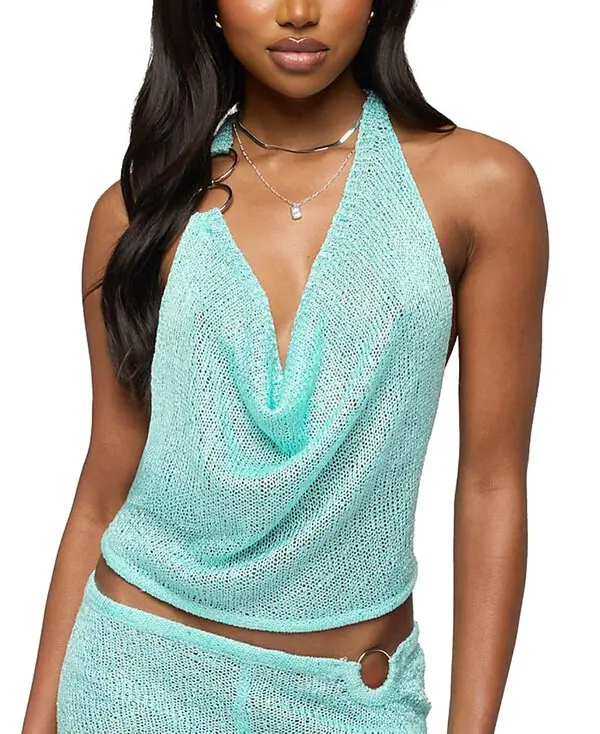 EDIKTED Sequin Knit Backless Halter Top