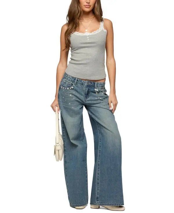 EDIKTED Contrast Lacey Henley Tank Top