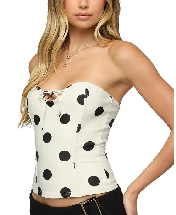 EDIKTED Antonelle Polka Dot Corset - Ivory-and-black