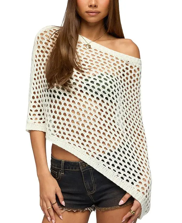 EDIKTED Cloe Off Shoulder Crochet Poncho