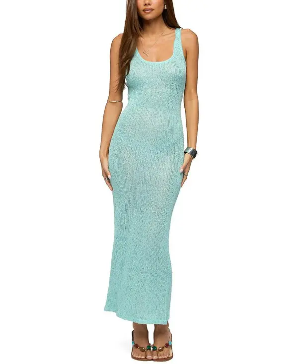 EDIKTED Abby Sequin Sheer Knit Maxi Dress - Turquoise