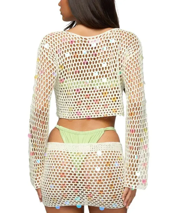EDIKTED Kirah Sequin Crochet Top