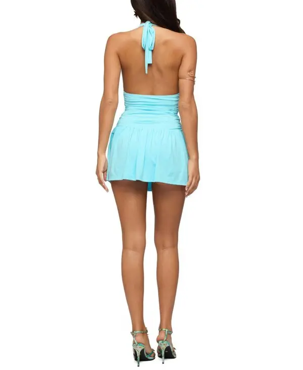 EDIKTED Caterina Ruched Halter Neck Romper - Light-blue