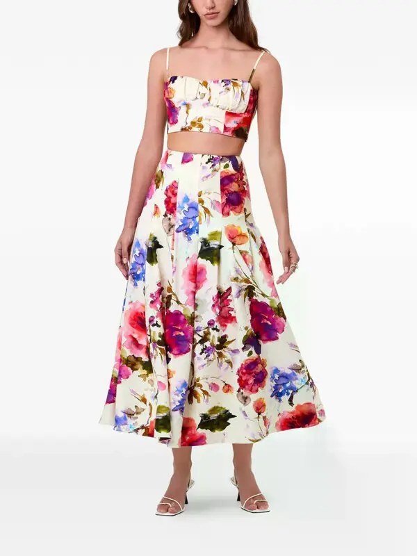 NICHOLAS Floral-print Pleated Midi Skirt