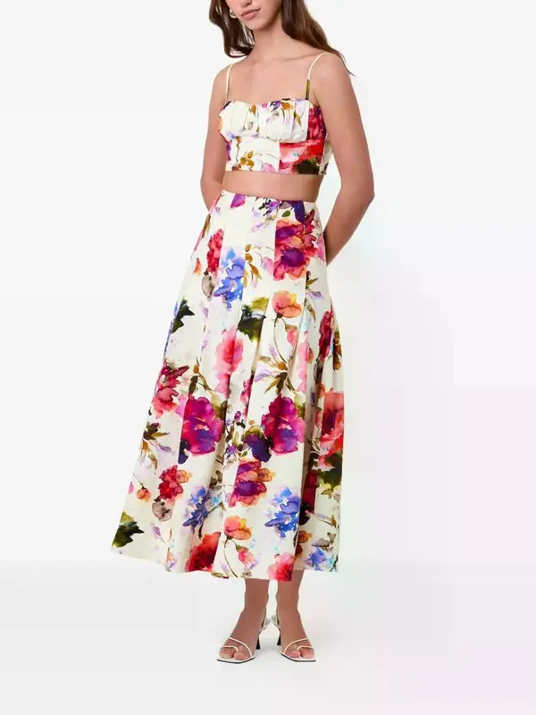 NICHOLAS Floral-print Pleated Midi Skirt