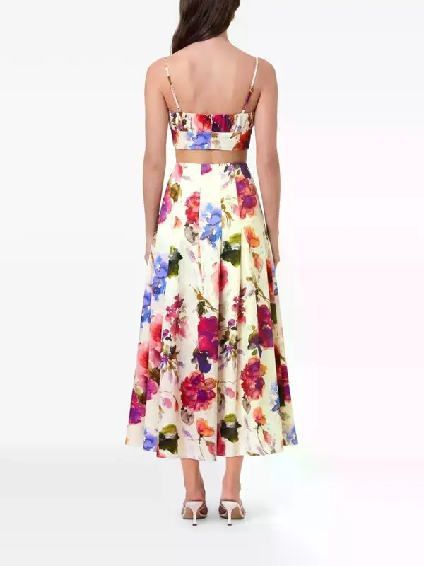 NICHOLAS Floral-print Pleated Midi Skirt