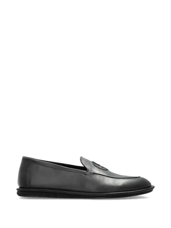 Giorgio Armani Logo-embroidered Leather Loafers - Black