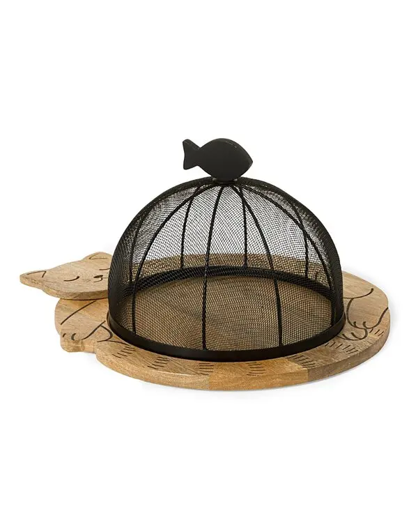 UNCOMMON GOODS Cozy Cat Serving Board & Cloche - Brown