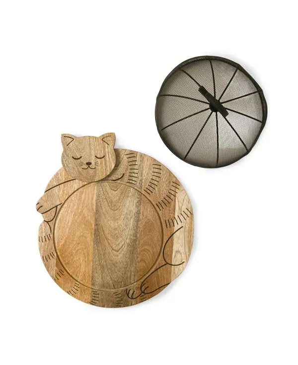 UNCOMMON GOODS Cozy Cat Serving Board & Cloche