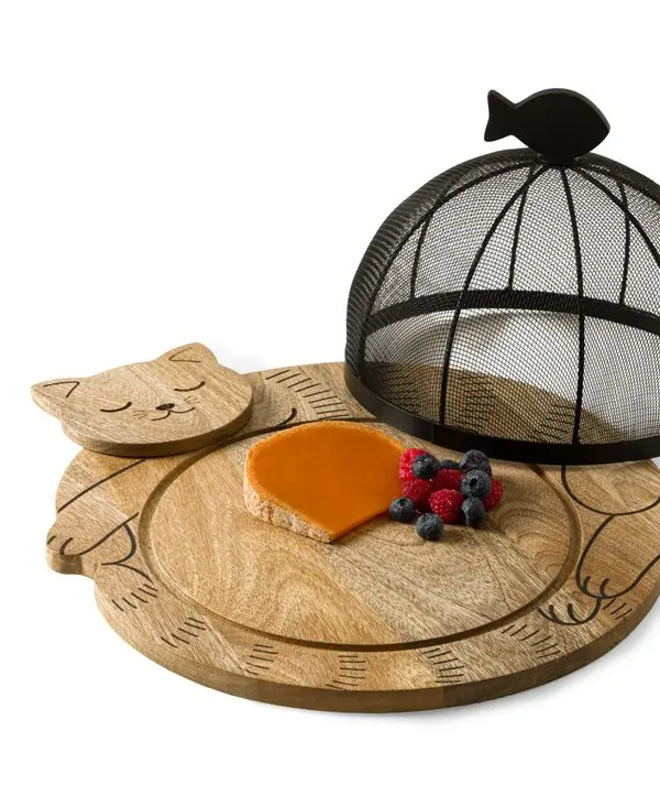 UNCOMMON GOODS Cozy Cat Serving Board & Cloche