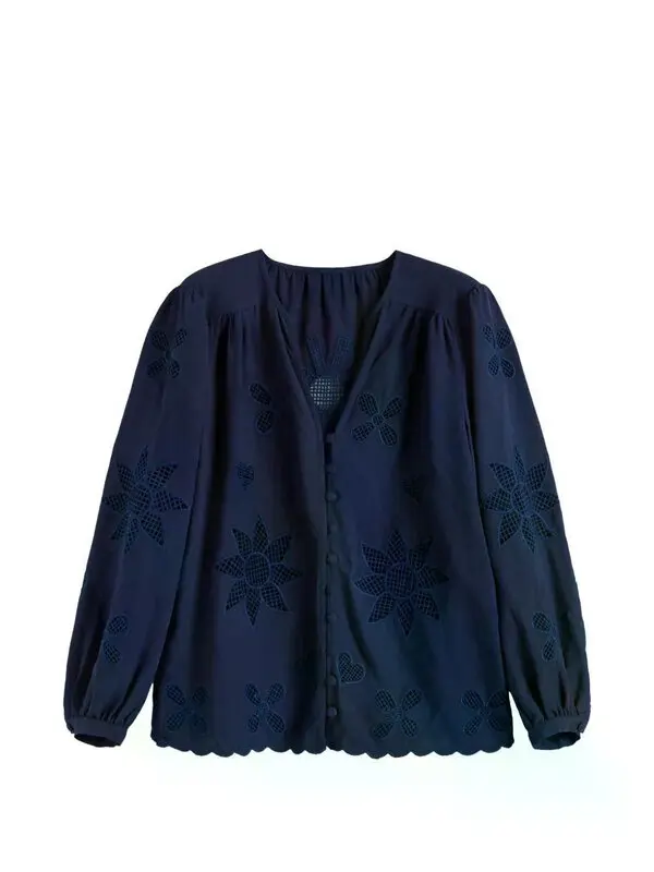 Chinti & Parker Broderie V-neck Shirt - Blue