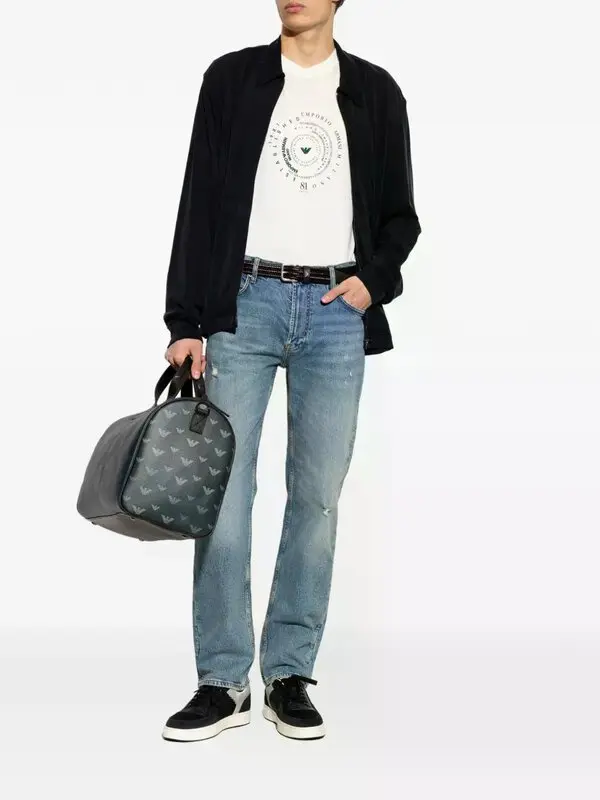 Emporio Armani Distressed Logo Plaque Jeans