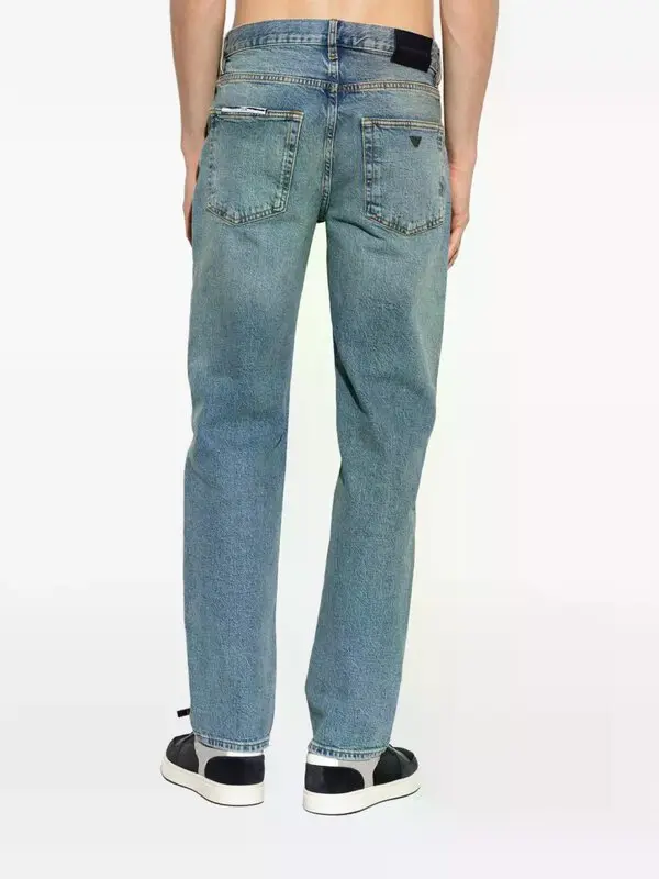 Emporio Armani Distressed Logo Plaque Jeans