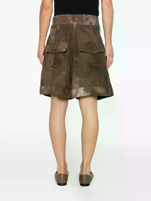 ZIGGY CHEN Belted Abstract-print Shorts