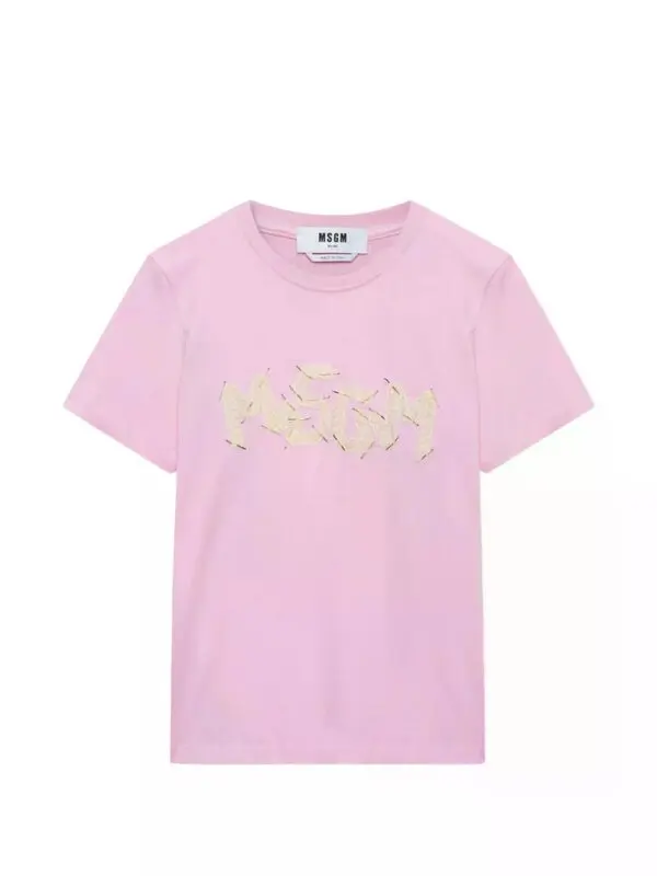 MSGM Beaded Lace-embroidered T-shirt - Pink