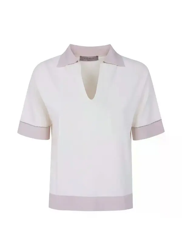 D.exterior Contrast Trim V-neck T-shirt - Neutrals