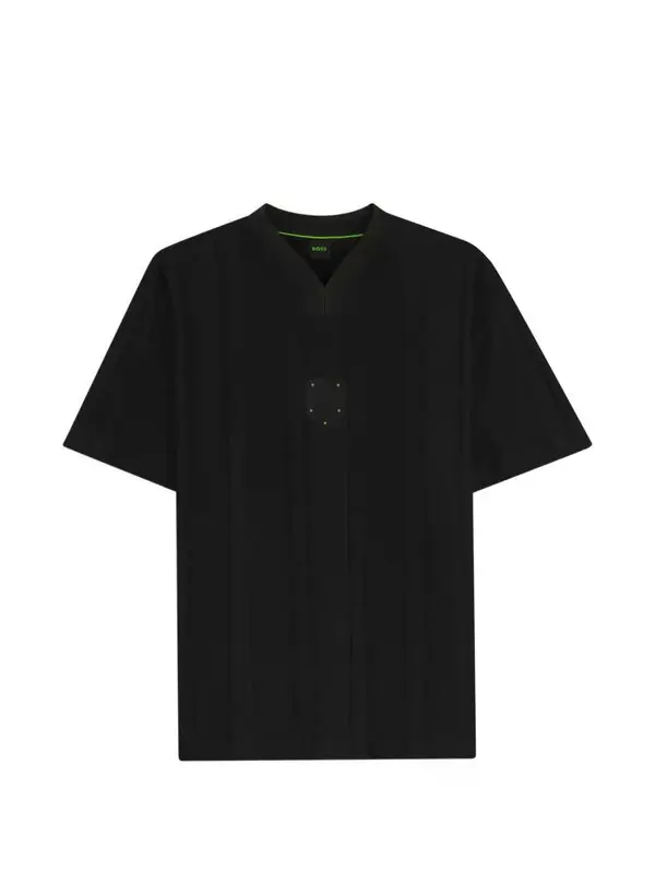 BOSS Vertical-stripe V-neck T-shirt - Black