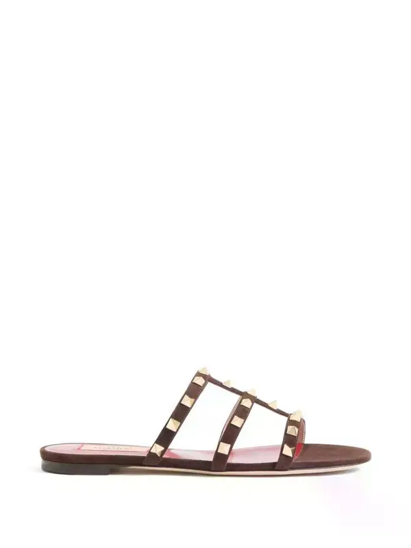 Valentino Garavani Rockstud Suede Slide Sandals - Brown