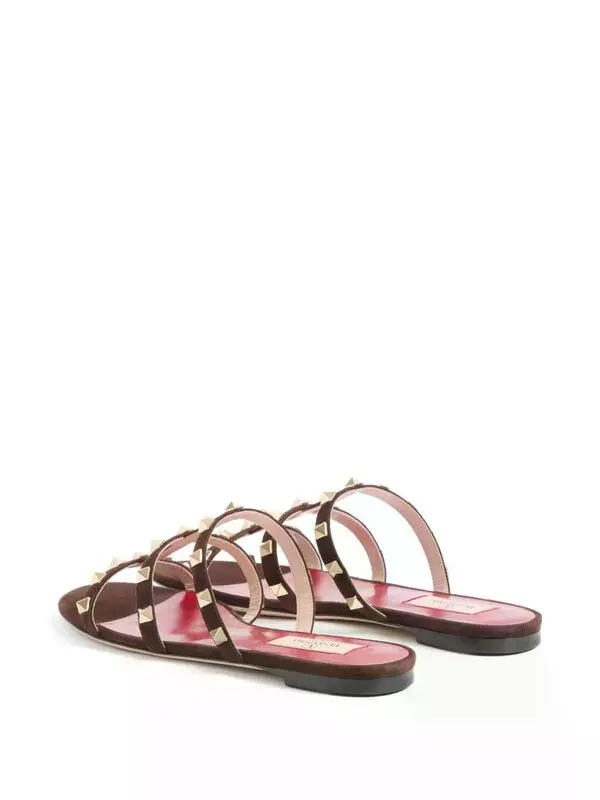 Valentino Garavani Rockstud Suede Slide Sandals - Brown