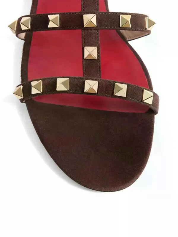 Valentino Garavani Rockstud Suede Slide Sandals - Brown