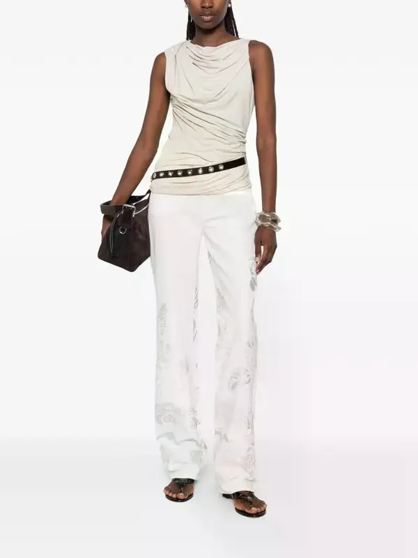 Roberto Cavalli 2000s Floral Print Trousers - White