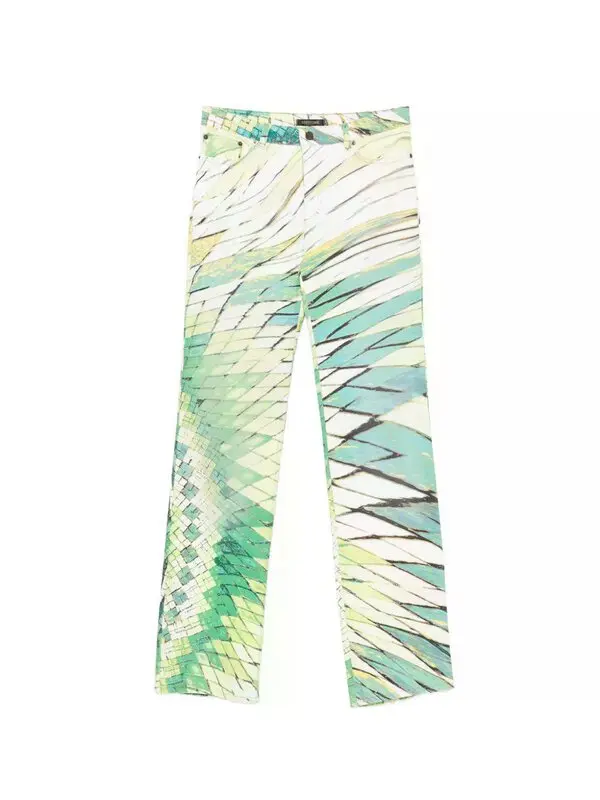 Roberto Cavalli 2000s Mosaic Print Straight Leg Trousers