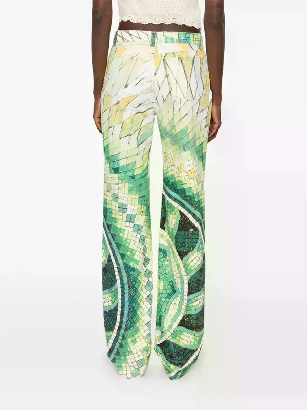 Roberto Cavalli 2000s Mosaic Print Straight Leg Trousers
