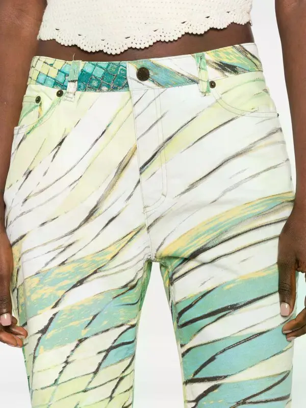 Roberto Cavalli 2000s Mosaic Print Straight Leg Trousers