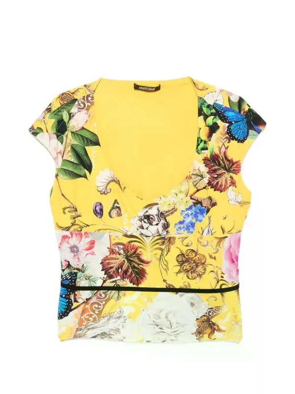 Roberto Cavalli 2000s Floral Print V-neck Top