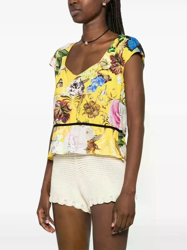 Roberto Cavalli 2000s Floral Print V-neck Top