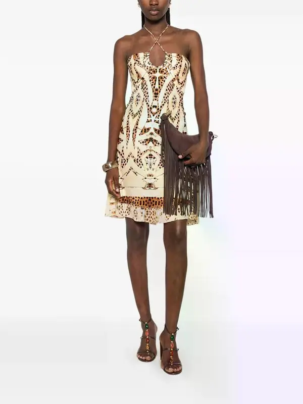 Roberto Cavalli 2000s Leopard-print Halter-neck Mini Dress - Neutrals